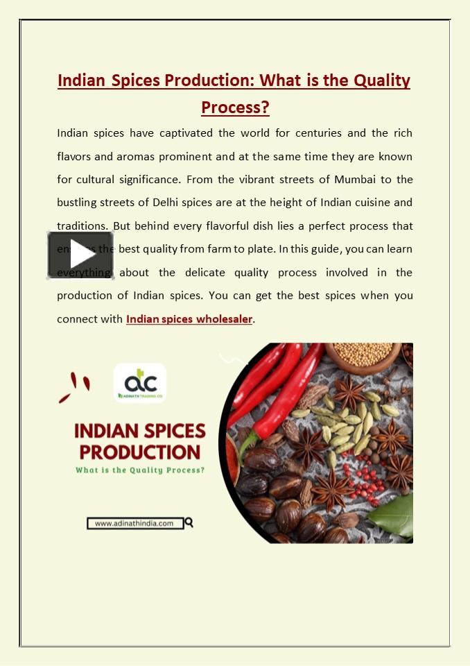 Indian Spices Production: What is the Quality Process? presentation | free to download