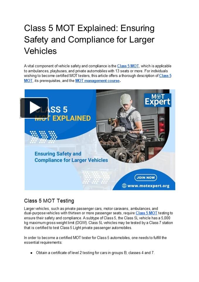 PPT – Class 5 MOT Explained: Ensuring Safety and Compliance for Larger Vehicles PowerPoint ...