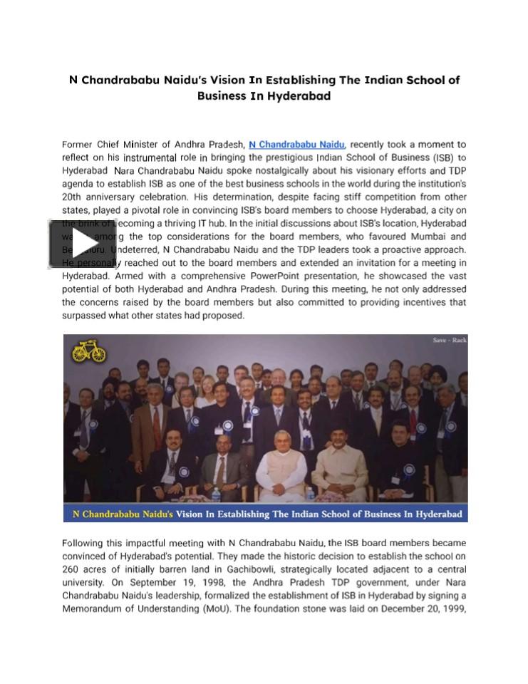 PPT – N Chandrababu Naidu's Vision In Establishing The Indian School of Business In Hyderabad ...