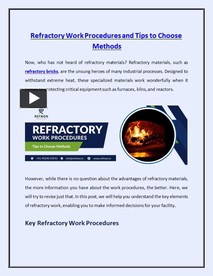 Refractory Work Procedures and Tips to Choose Methods presentation | free to download