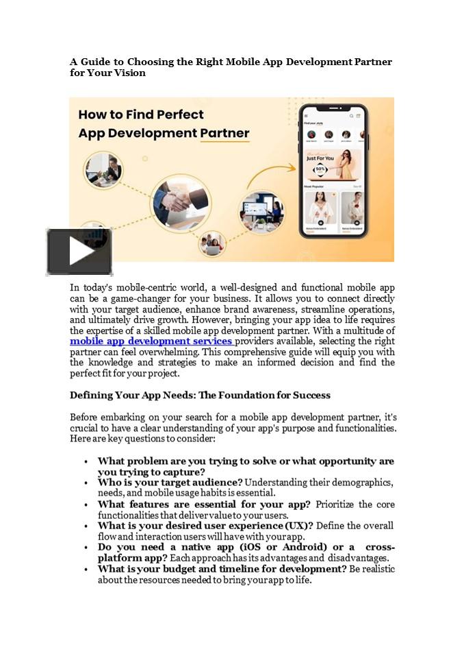 PPT – A Guide to Choosing the Right Mobile App Development Partner for Your Vision PowerPoint ...