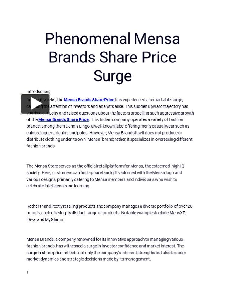 PPT – Mensa Brands Share Price Surges Aggressively PowerPoint presentation | free to download ...
