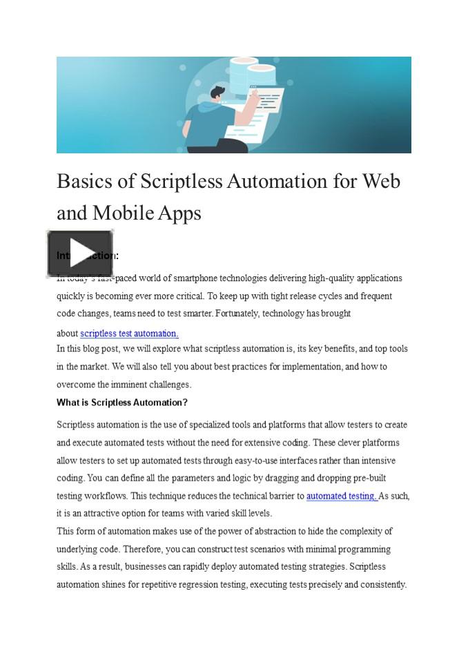 Ppt Basics Of Scriptless Automation For Web And Mobile Apps 1 Powerpoint Presentation Free