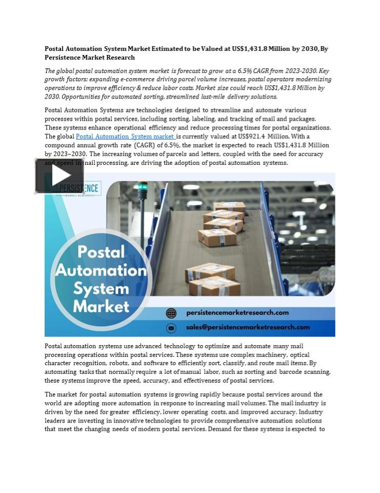 PPT – Innovations Driving Growth in the Postal Automation System Market PowerPoint presentation ...