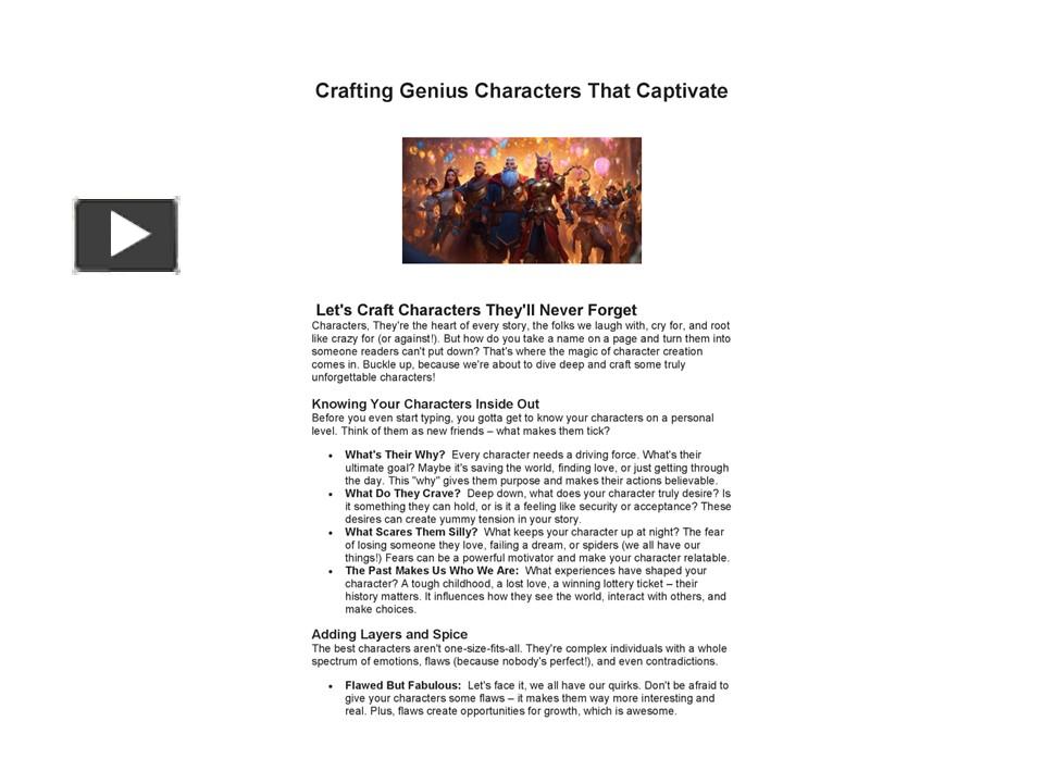 PPT – Crafting Genius Characters That Captivate Bookalooza PowerPoint presentation | free to ...