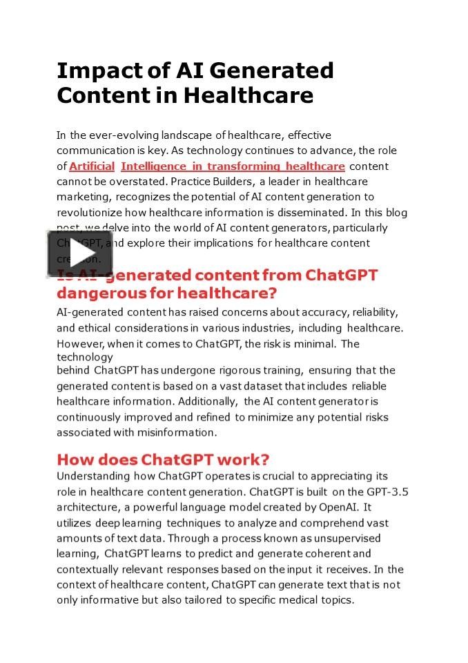 PPT – Impact of AI Generated Content in Healthcare – Practice Builders PowerPoint presentation ...