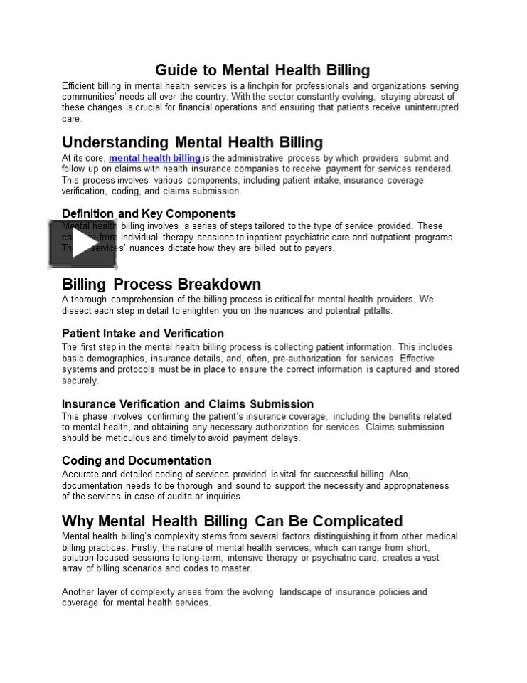 PPT – Guide to Mental Health Billing PowerPoint presentation | free to ...