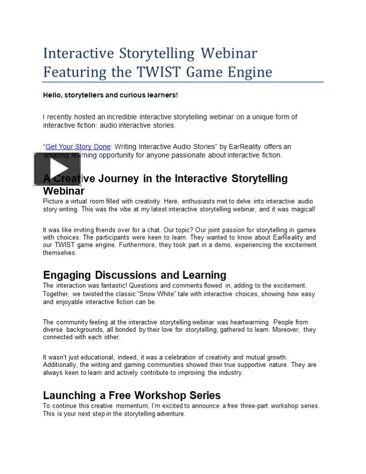 PPT – Interactive Storytelling Webinar Featuring the TWIST Game Engine PowerPoint presentation ...