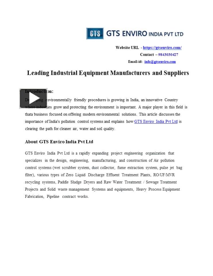 PPT – GTS Enviro India Pvt Ltd - Pollution Control Equipment Manufacturer PowerPoint ...