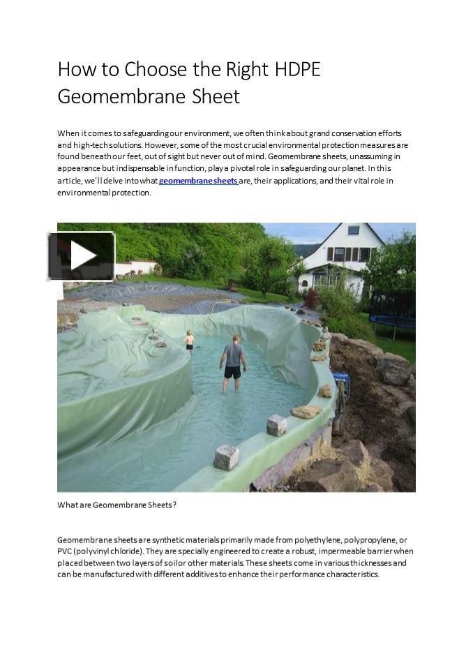 How to Choose the Right HDPE Geomembrane Sheet presentation | free to download
