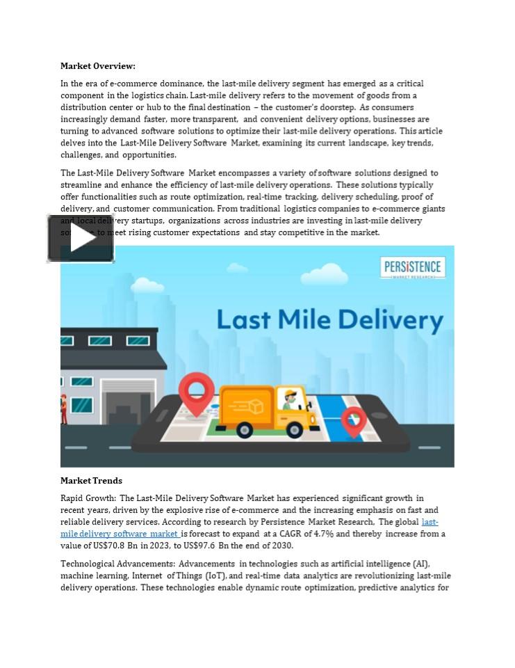 PPT – Last-Mile Delivery Software Market: Growth Propelled by Innovations in Route Optimization ...