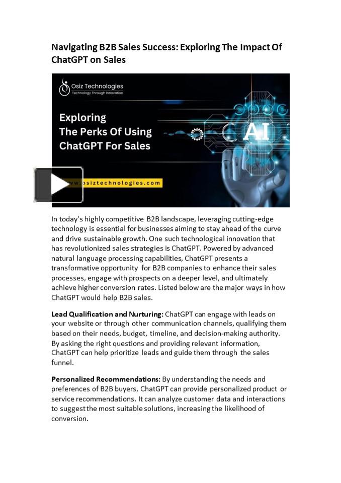 PPT – Navigating B2B Sales Success: Exploring The Impact Of ChatGPT on Sales PowerPoint ...