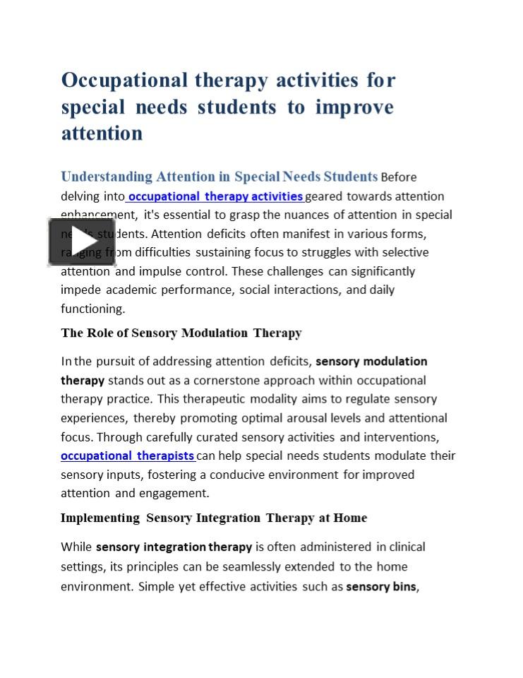 PPT – Occupational therapy activities for special needs students to ...