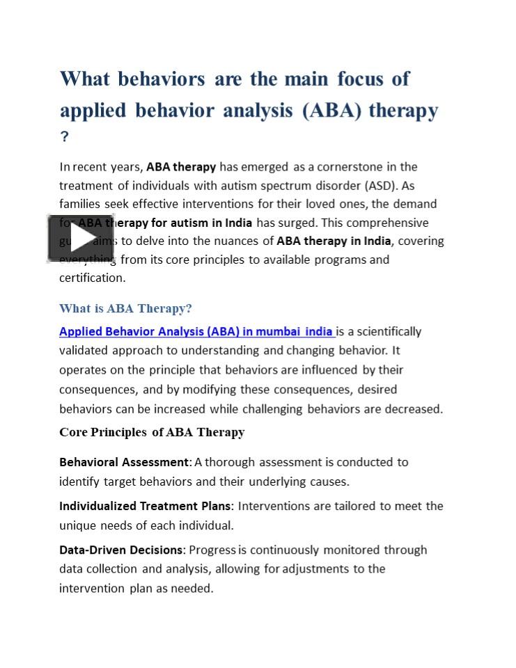 PPT – What behaviors are the main focus of applied behavior analysis (ABA) therapy ? PowerPoint ...