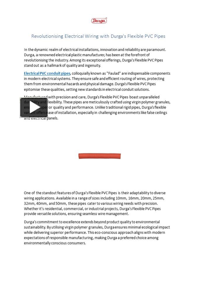 PPT – Revolutionising Electrical Wiring With Durga's Flexible PVC Pipes ...