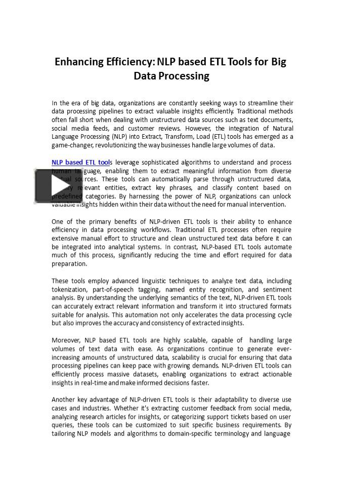 Ppt Enhancing Efficiency Nlp Based Etl Tools For Big Data Processing Powerpoint Presentation
