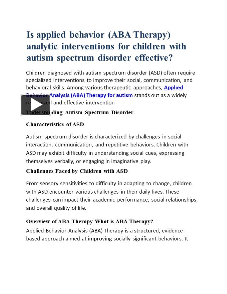 PPT – Is applied behavior (ABA Therapy) analytic interventions for children with autism spectrum ...