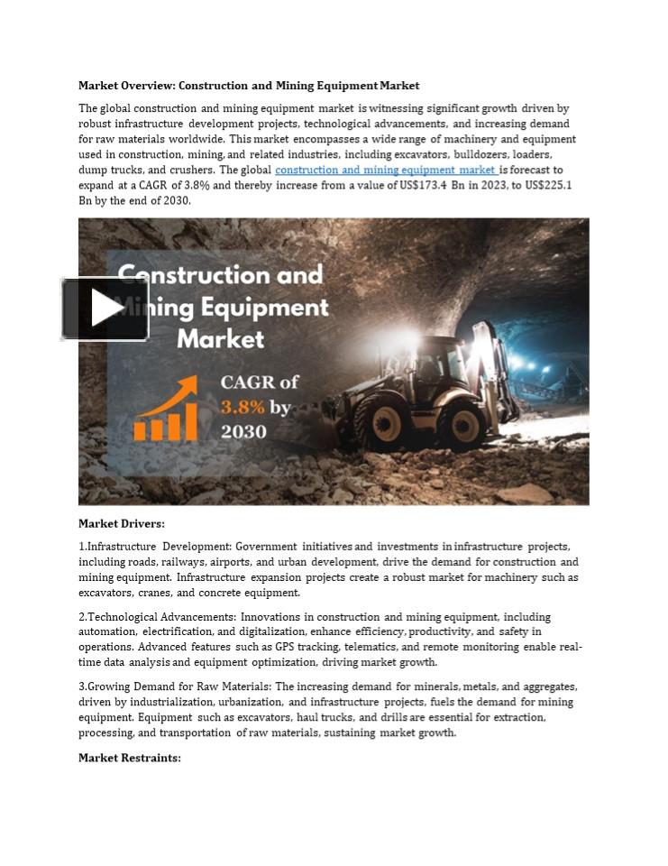 Construction and Mining Equipment Market: Innovations in Equipment Design and Functionality ...