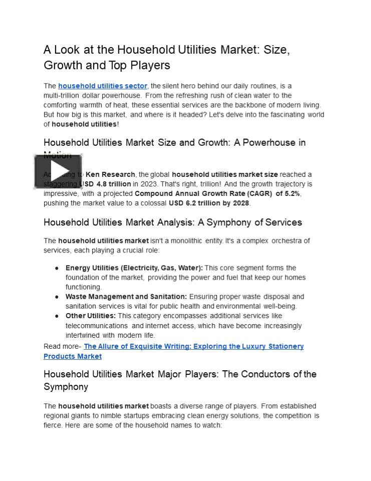 A Look at the Household Utilities Market: Size, Growth and Top Players presentation | free to ...