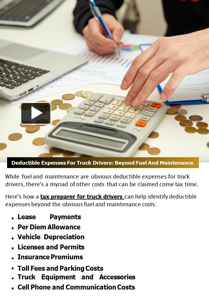 Deductible Expenses For Truck Drivers: Beyond Fuel And Maintenance presentation | free to download