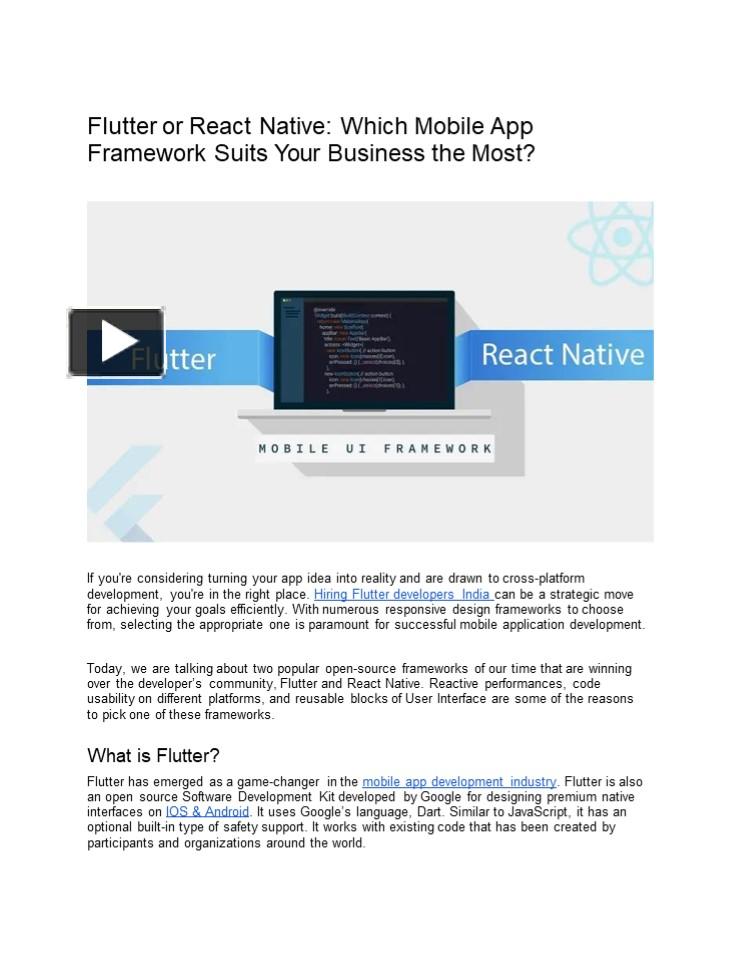 Ppt Flutter Or React Native Which Mobile App Framework Suits Your 4083