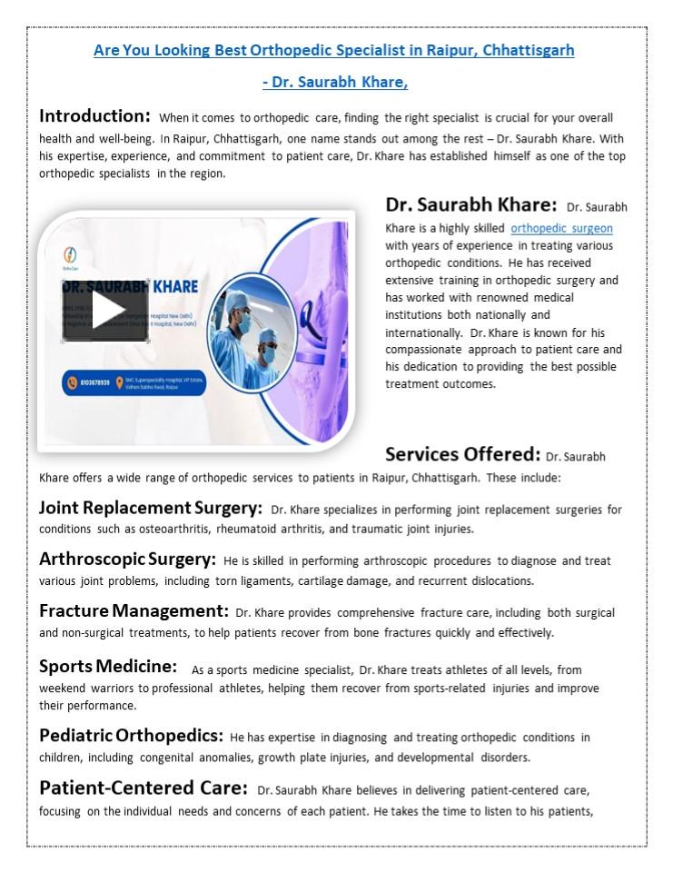 PPT – Are You Looking Best Orthopedic Specialist in Raipur, Chhattisgarh? - Dr. Saurabh Khare ...