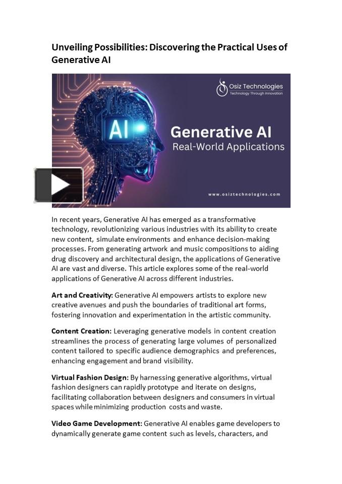 PPT – Unveiling Possibilities: Discovering the Practical Uses of Generative AI PowerPoint ...