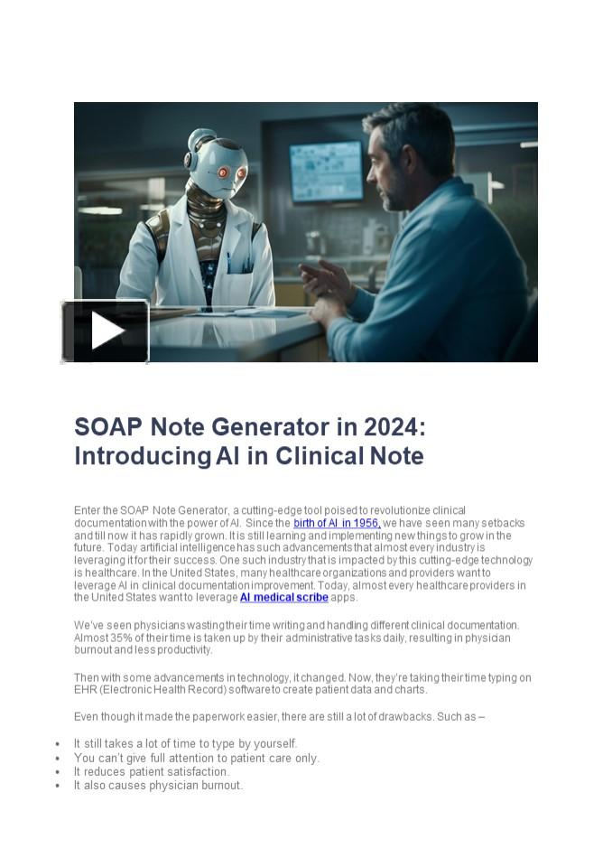 PPT – SOAP Note Generator in 2024: Introducing AI in Clinical Note PowerPoint presentation ...