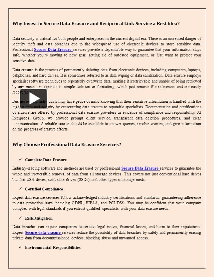 Why Invest in Secure Data Erasure and Reciprocal Link Service a Best Idea? presentation | free ...