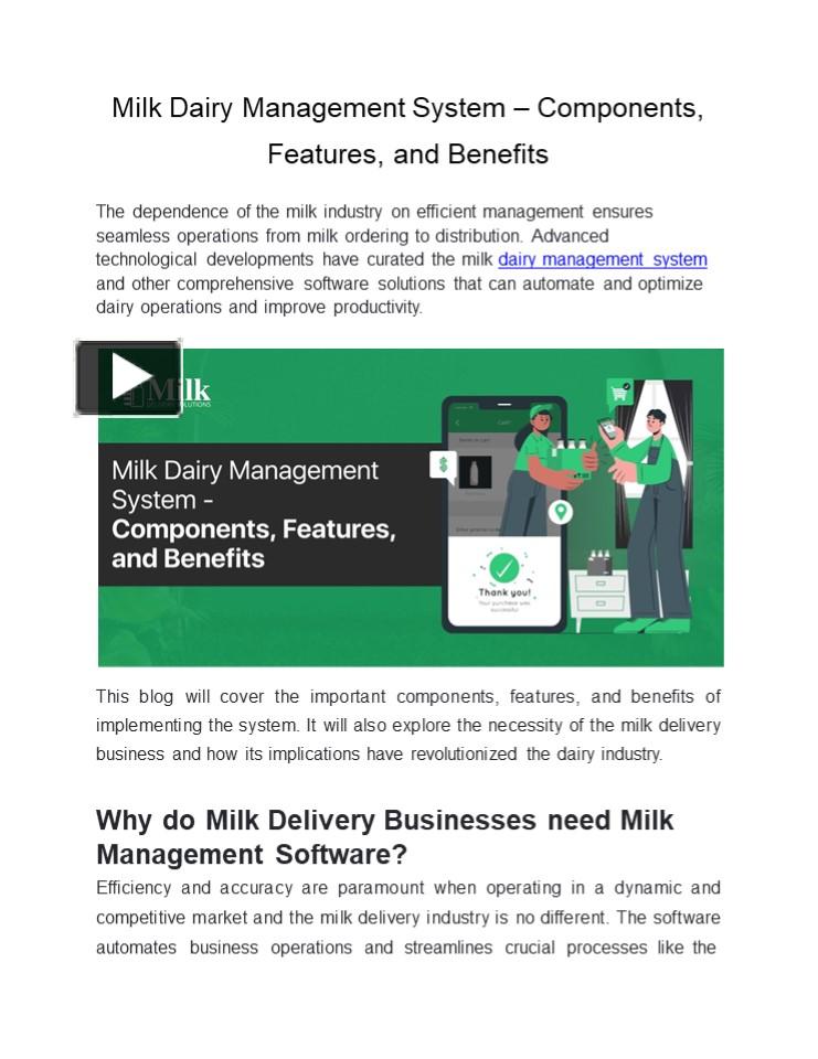 Milk Dairy Management System – Components, Features, and Benefits presentation | free to download