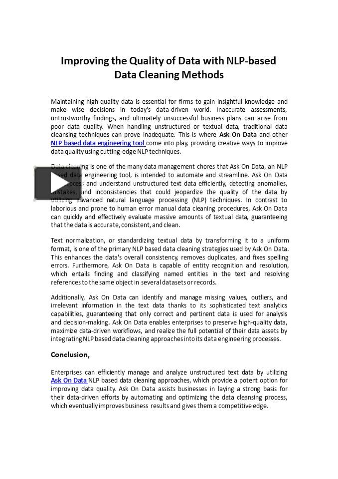 PPT – Improving the Quality of Data with NLP based Data Cleaning Methods PowerPoint presentation ...