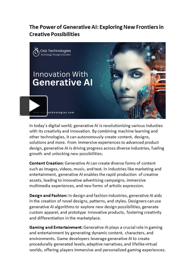 The Power Of Generative Ai Exploring New Frontiers In Creative Possibilities Presentation