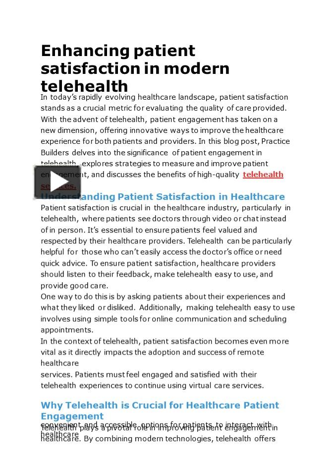 PPT – Enhancing Patient Satisfaction in Modern Telehealth – Practice Builders PowerPoint ...