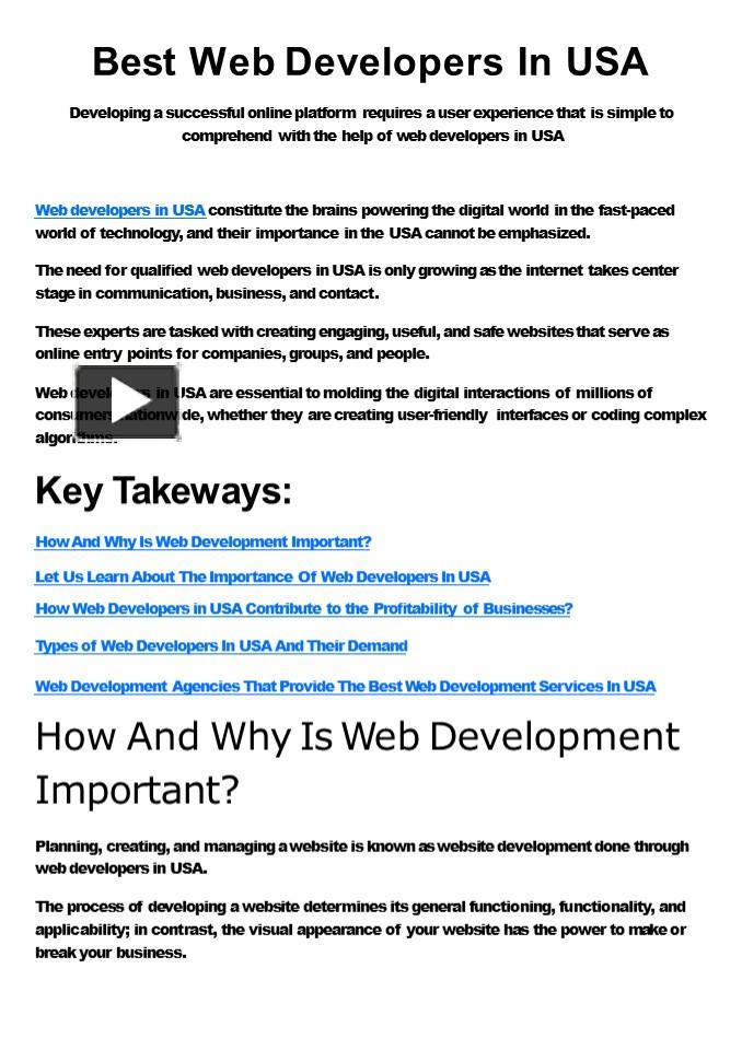 PPT – Best Web Developers In USA PowerPoint presentation | free to download - id: 98d340-YTczZ