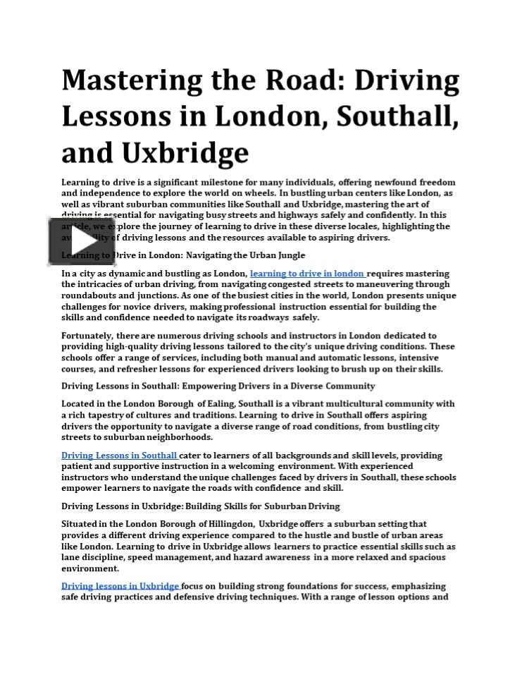 Mastering the Road - Driving Lessons in London, Southall, and Uxbridge ...