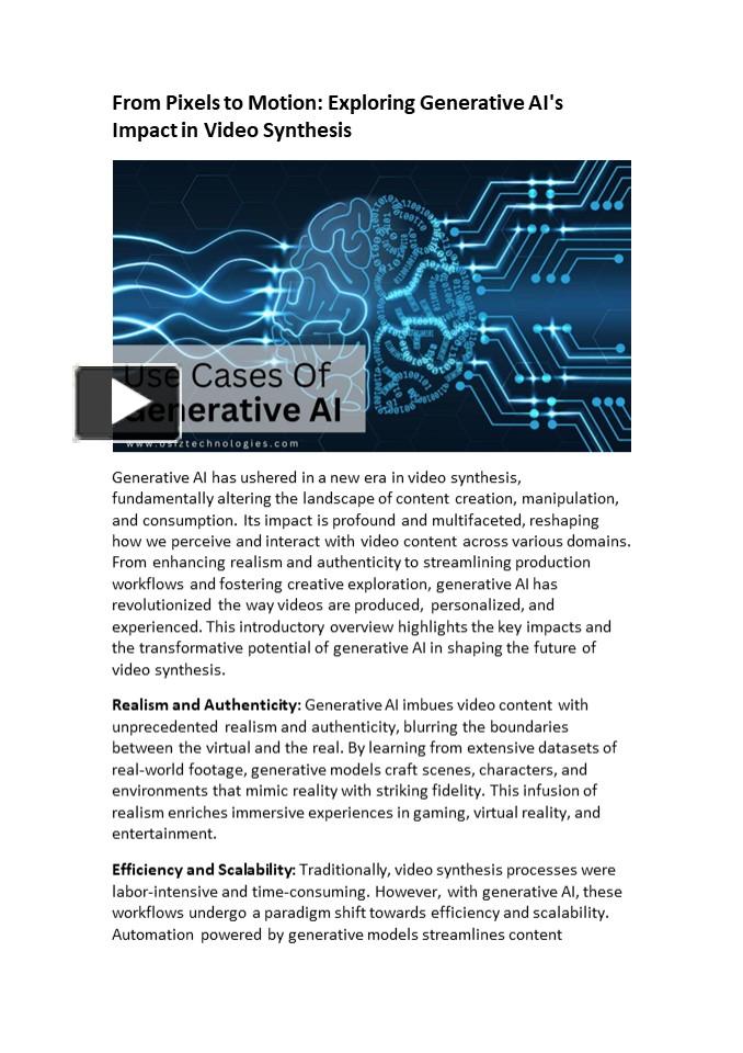 PPT – Beyond Frames: Generative AI's Impact on Video Synthesis PowerPoint presentation | free to ...