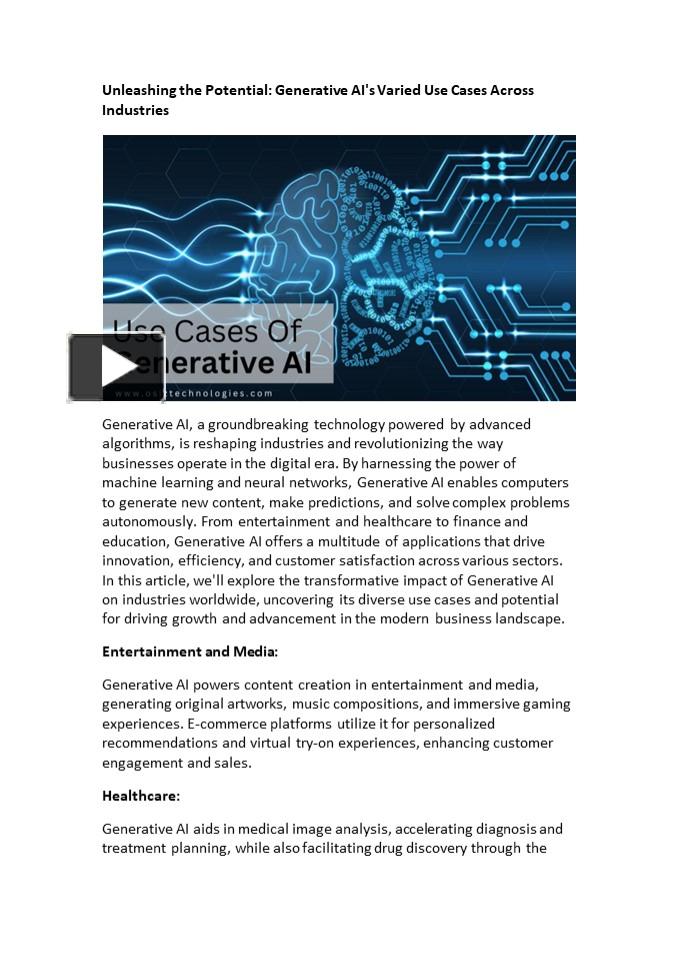 PPT – Unleashing the Potential: Generative AI's Varied Use Cases Across Industries PowerPoint ...