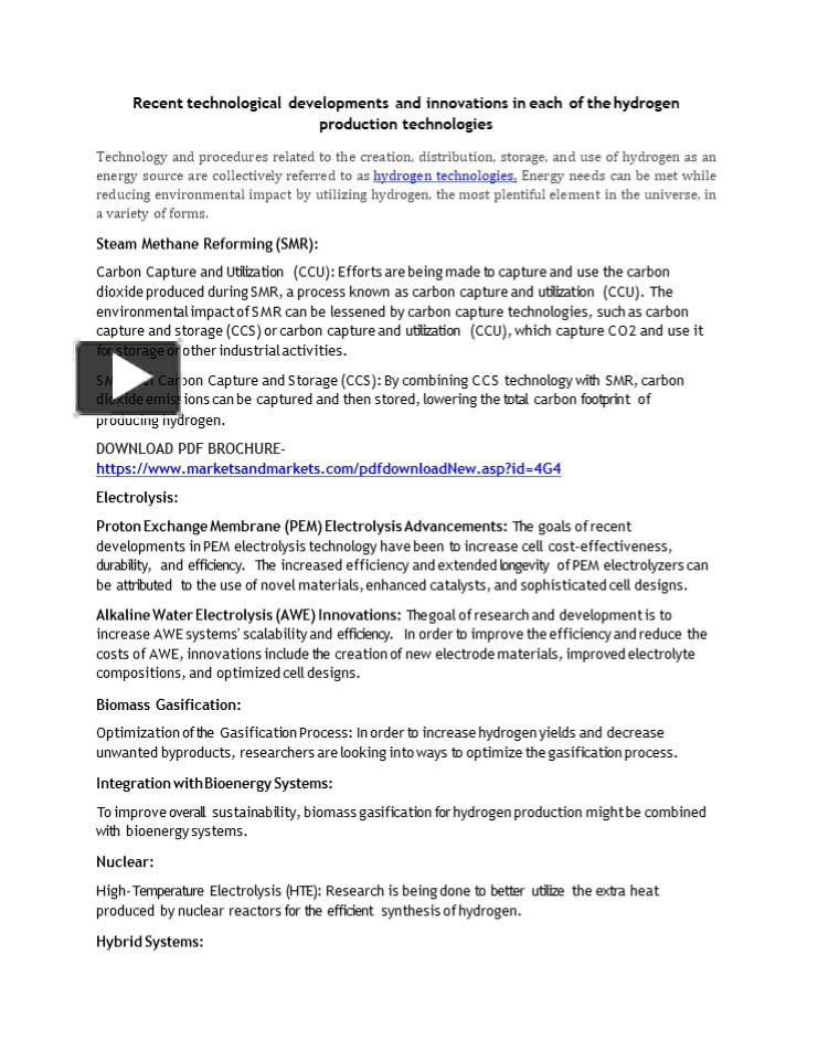 PPT – Recent technological developments and innovations in each of the hydrogen production ...