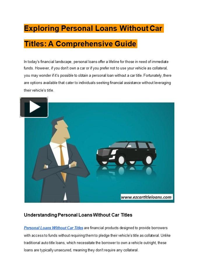 PPT – Exploring Personal Loans Without Car Titles: A Comprehensive Guide PowerPoint presentation ...