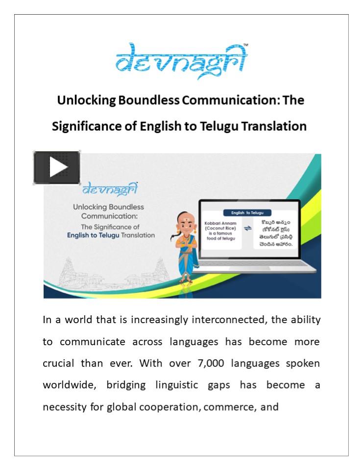 Unlocking Boundless Communication: The Significance of English to Telugu Translation ...