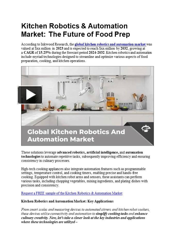 Kitchen Robotics & Automation Market: The Future of Food Prep presentation | free to download