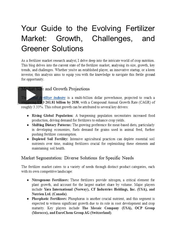 Your Guide to the Evolving Fertilizer Market: Growth, Challenges, and Greener Solutions ...