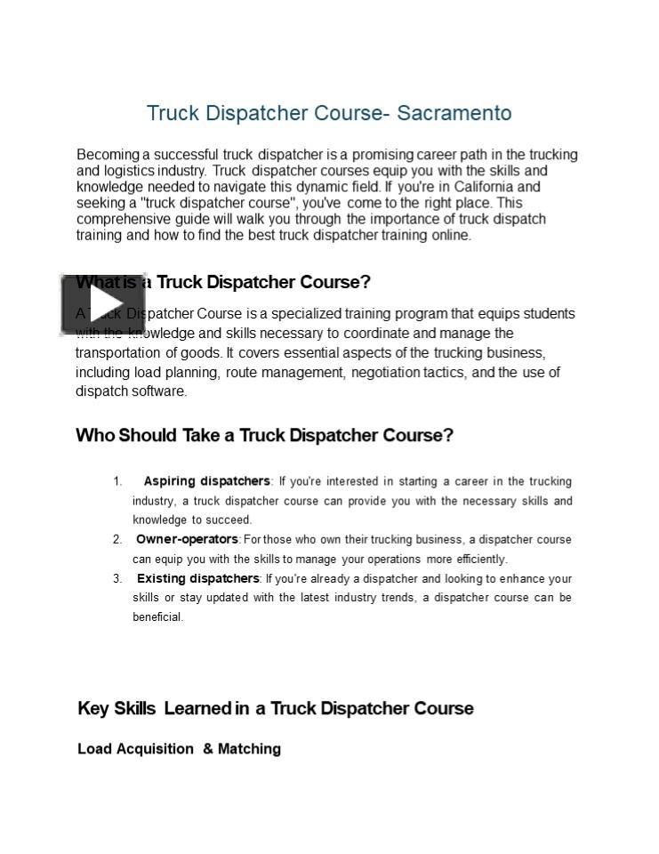 Truck Dispatcher Course- Sacramento presentation | free to download