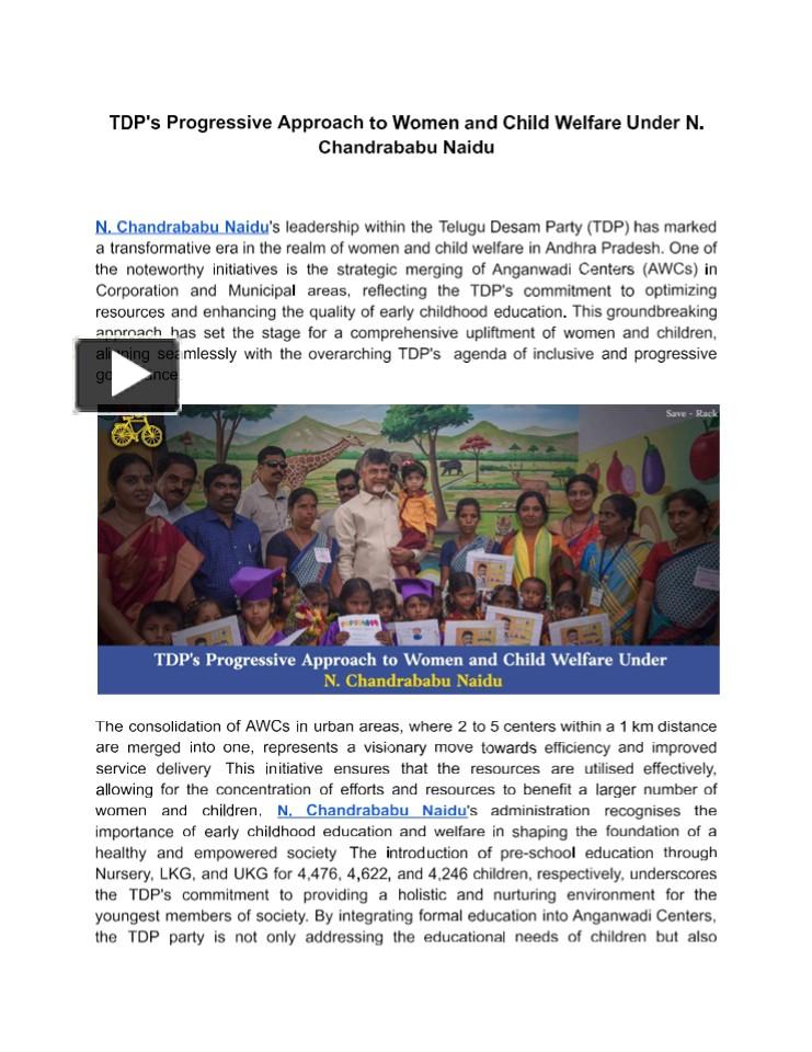 PPT – TDP's Progressive Approach to Women and Child Welfare Under N. Chandrababu Naidu ...