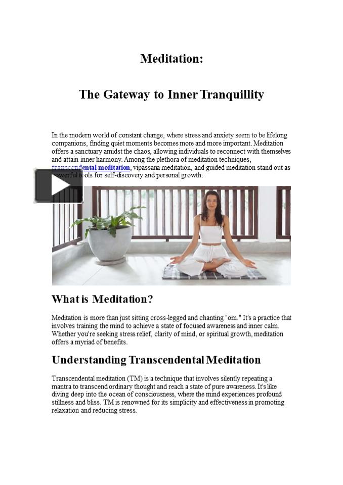 PPT – Meditation: The Gateway to Inner Tranquillity PowerPoint presentation | free to download ...