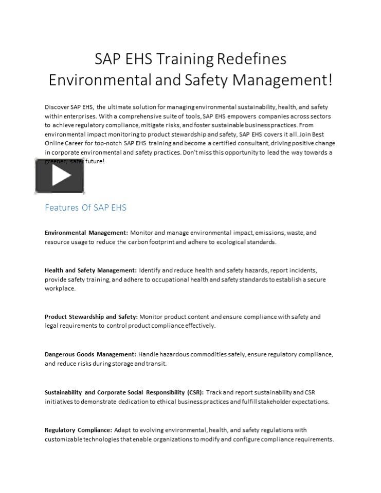 SAP EHS Training Redefines Environmental and Safety Management! presentation | free to download