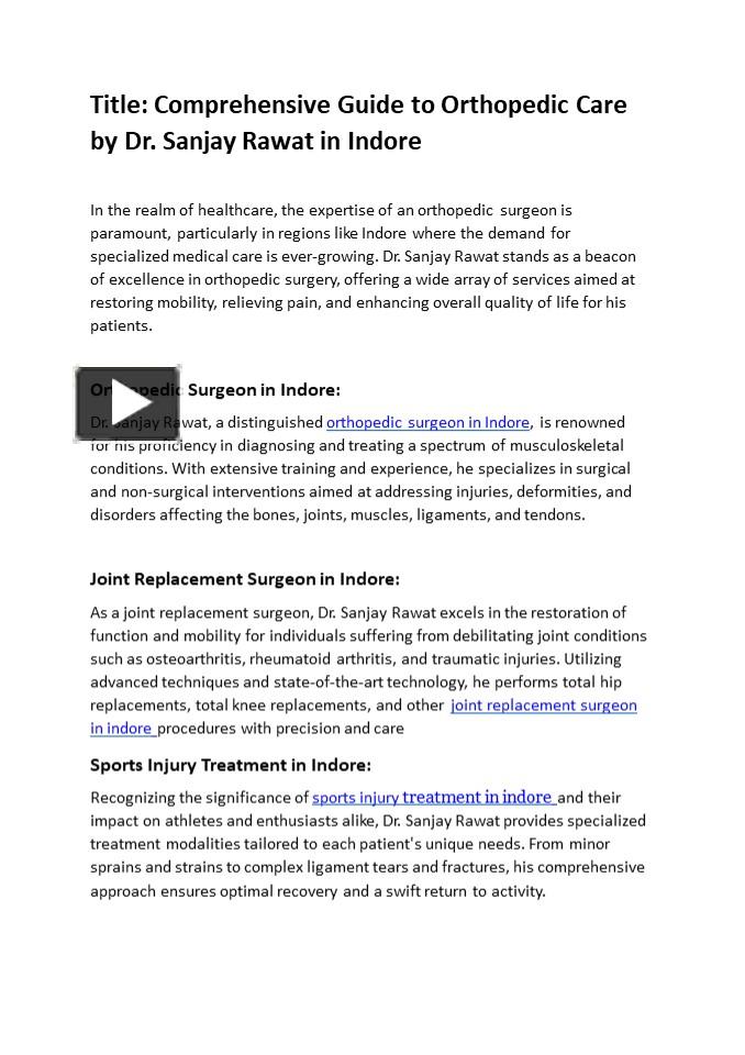 PPT – Comprehensive Guide to Orthopedic Care by Dr. Sanjay Rawat in Indore PowerPoint ...