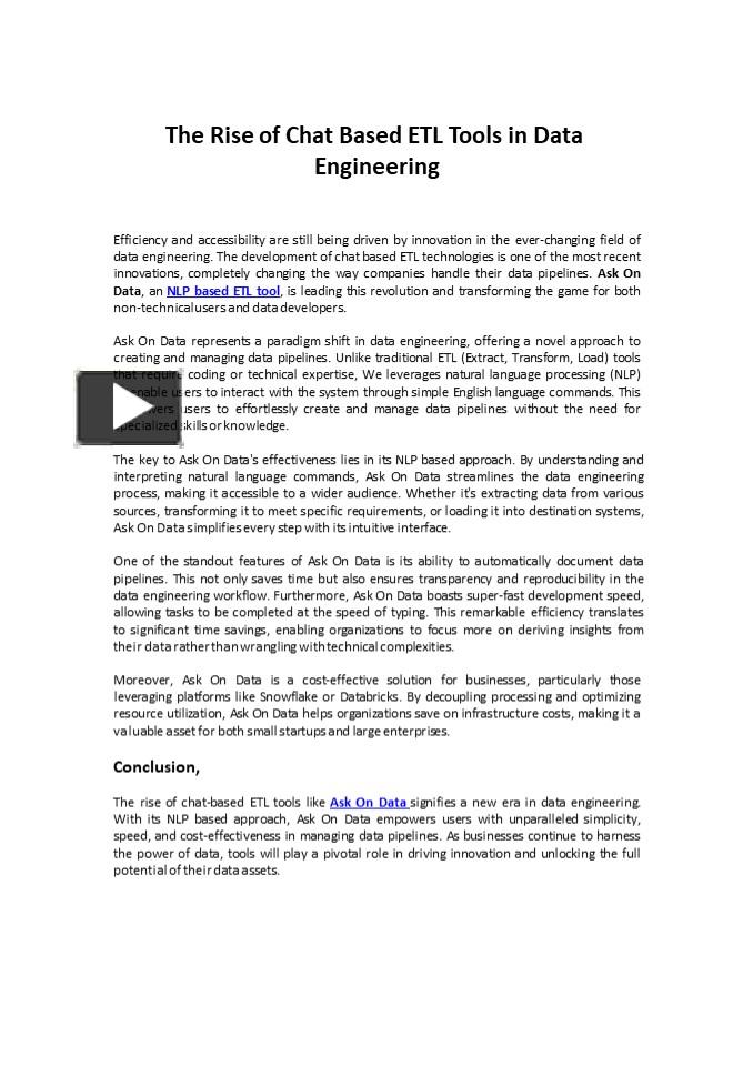 The Rise of Chat Based ETL Tools in Data Engineering presentation | free to download