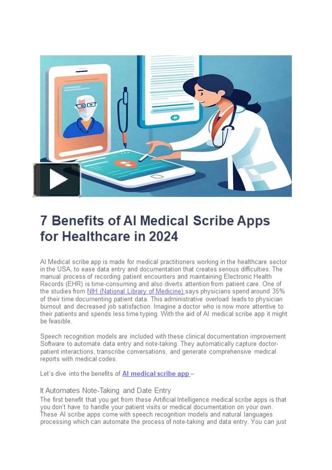 7 Benefits of AI Medical Scribe Apps for Healthcare in 2024 presentation | free to download