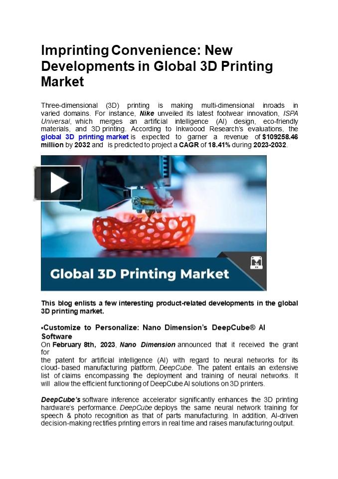PPT – Imprinting Convenience: New Developments in Global 3D Printing Market PowerPoint ...